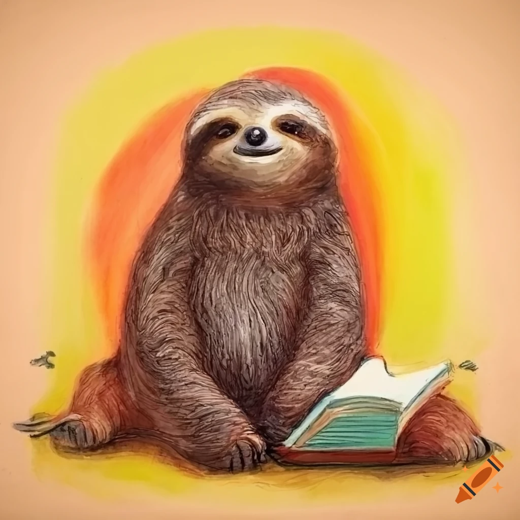 Sloth reading an oversized book on Craiyon