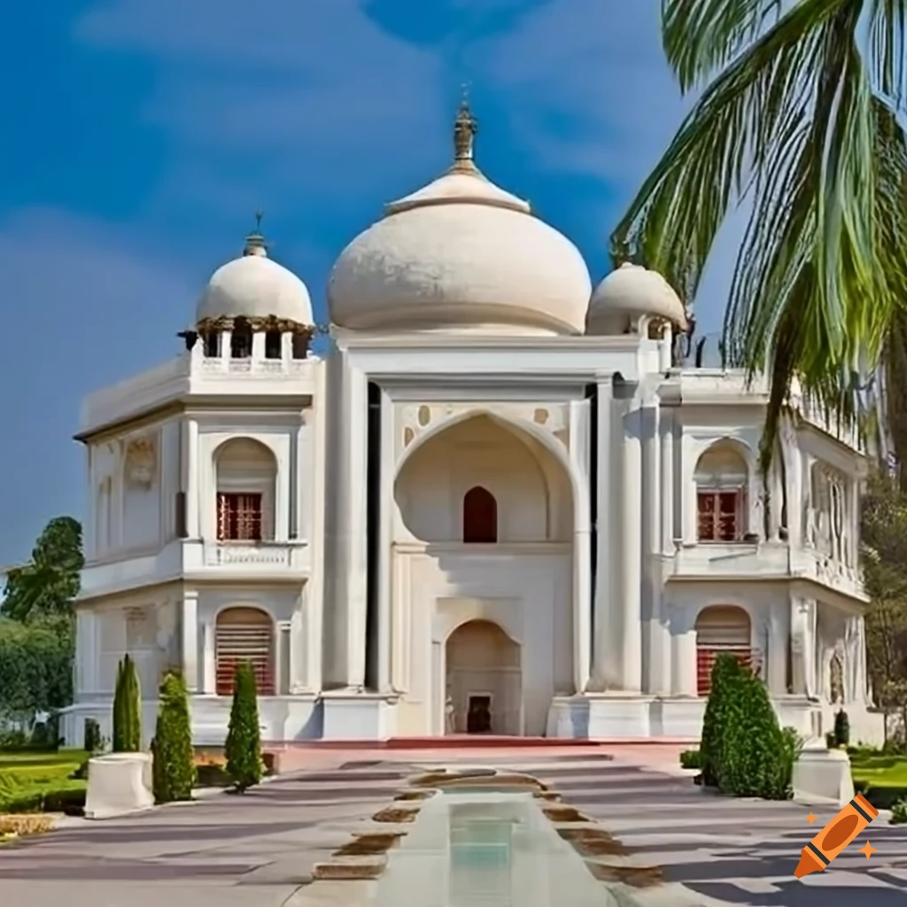 Frontal view of mahal white house in mediterranean architectural style ...