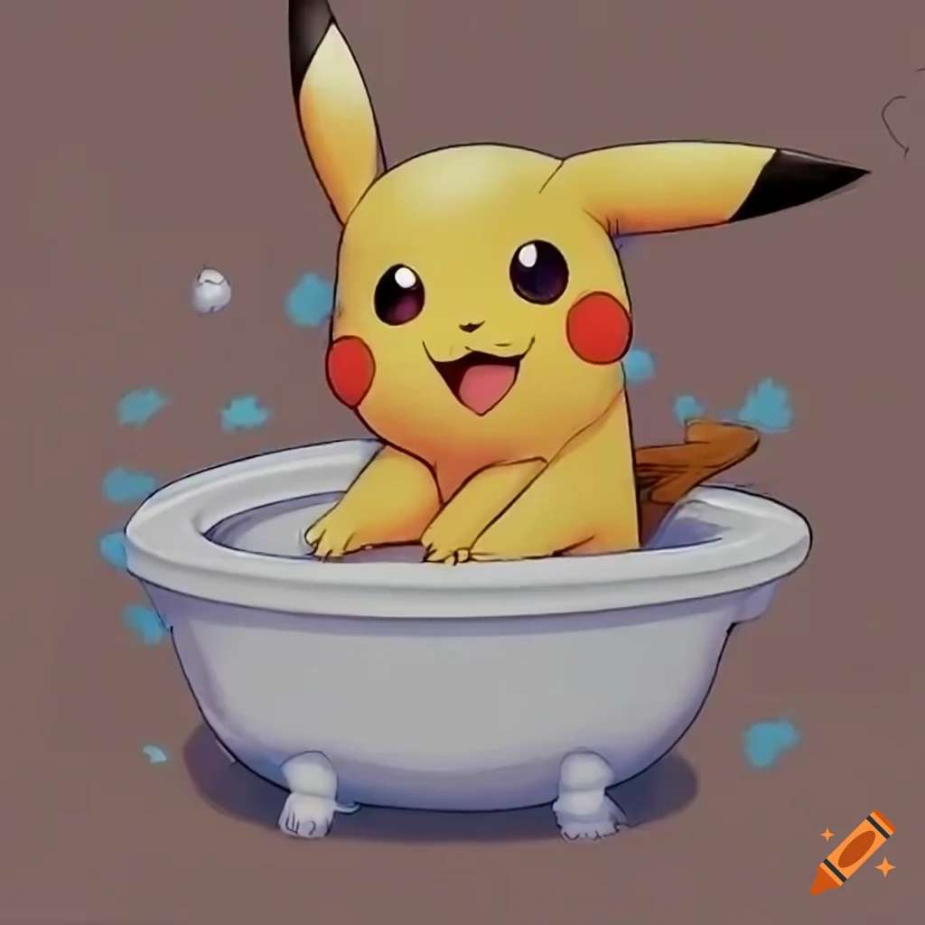 Pikachu and eevee bathing together on Craiyon