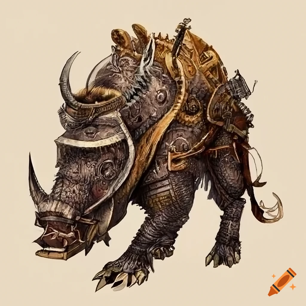Image of a steampunk armored wild boar