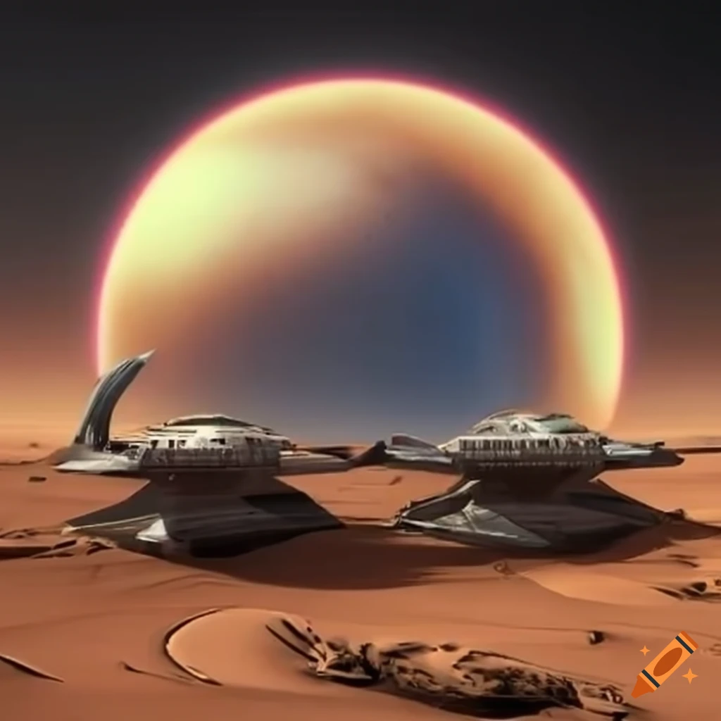 Spaceships departing from the planet Mars on Craiyon