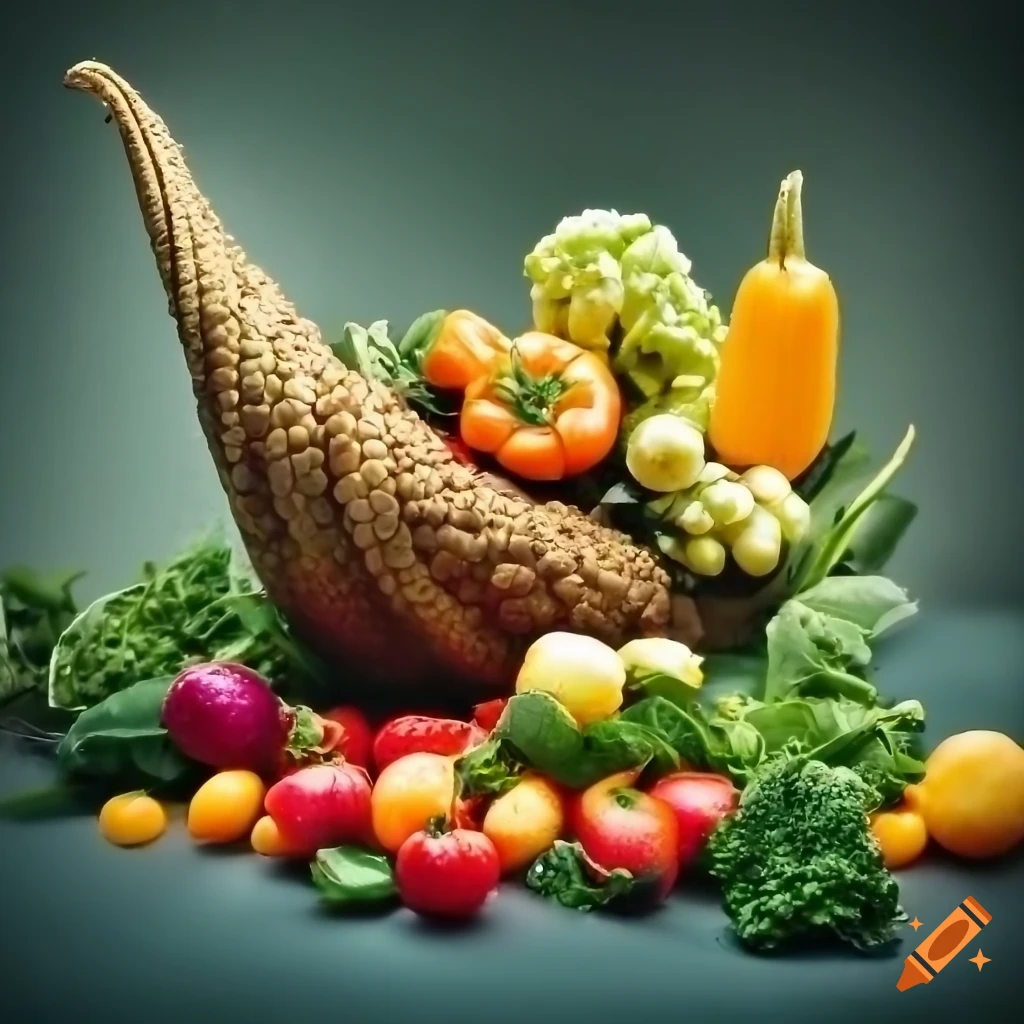 Colorful cornucopia of fresh vegetables and fruits on Craiyon