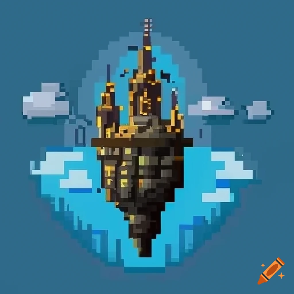 Pixel art of a floating castle in the sky on Craiyon