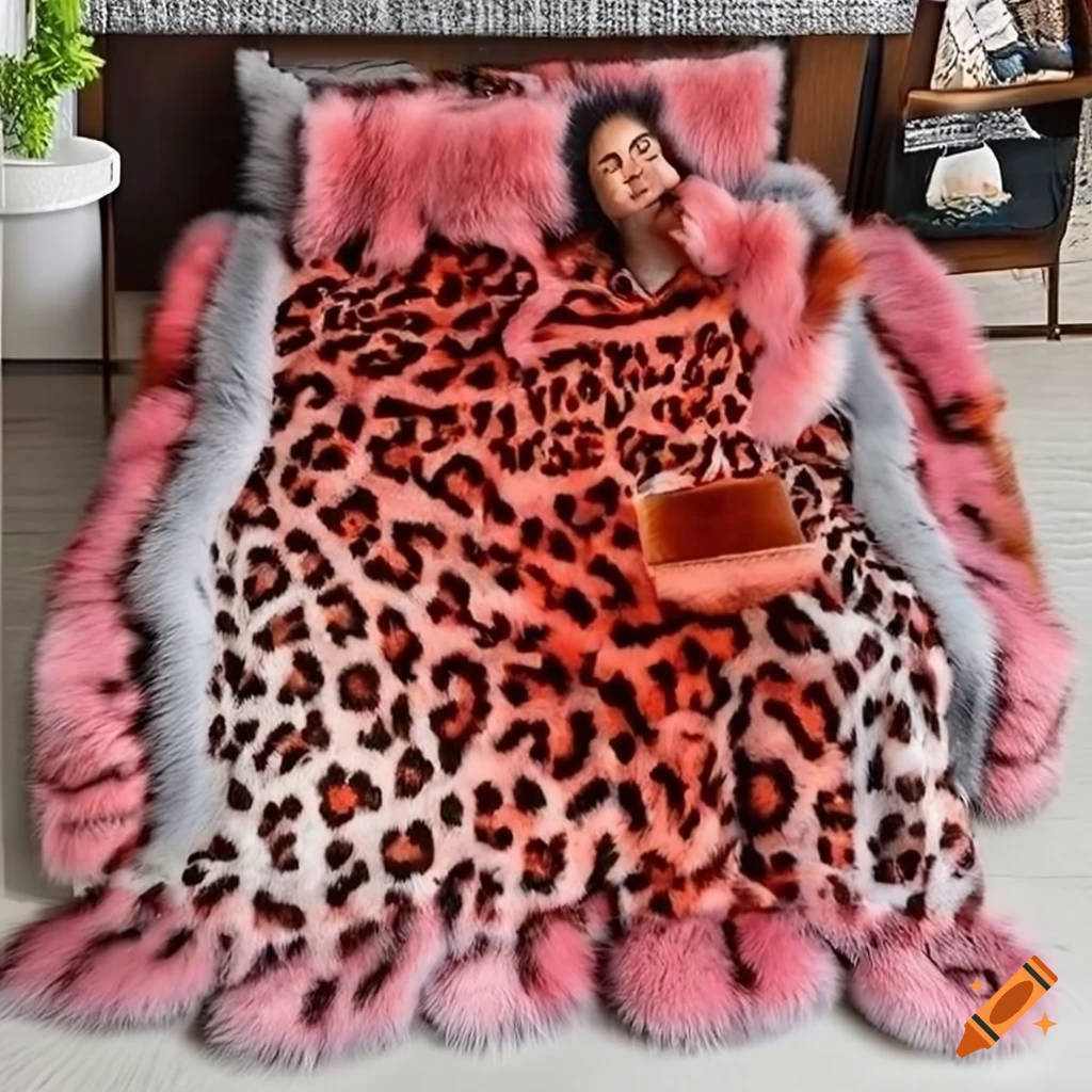 Fluffy leopard print fox fur blanket on Craiyon