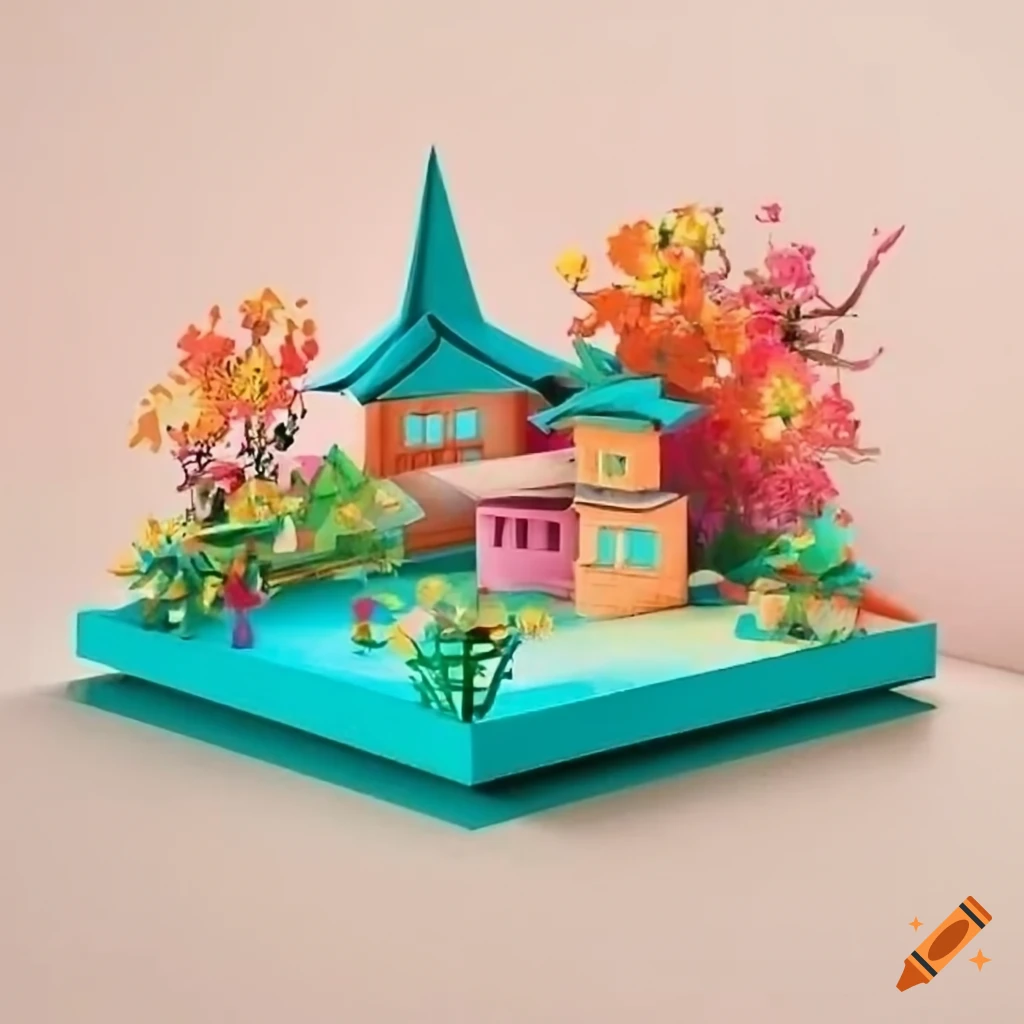 Colorful 3d paper art depicting a spring flower garden on Craiyon