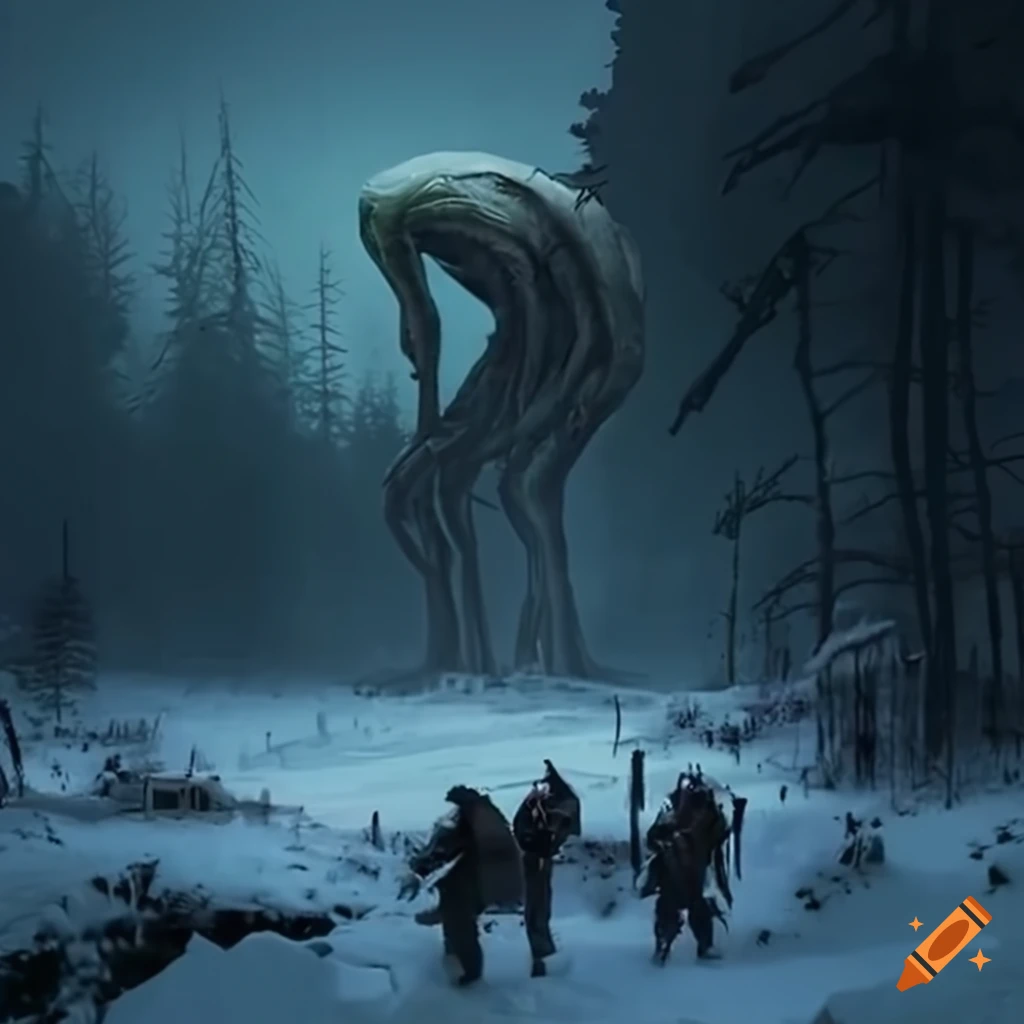 Image of terrifying aliens in a snowy landscape