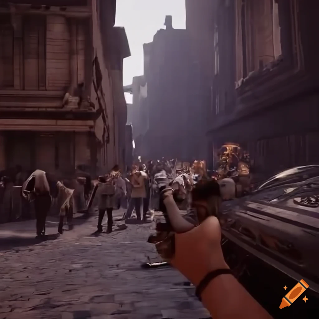 Unreal engine 5 crowd protest with molotov cocktails in sci-fi street ...