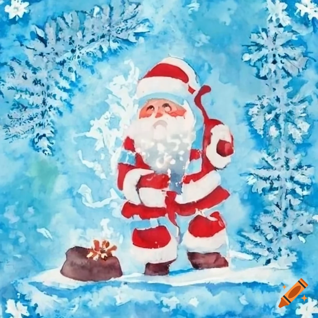 Watercolor christmas card with soviet style father frost on Craiyon
