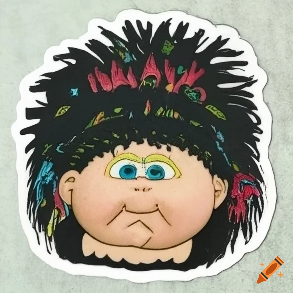 Sticker design of a punk rock 80s cabbage patch kid on Craiyon