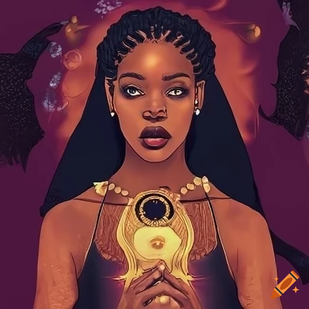 Illustration Of A Black Girl In A Tarot Card On Craiyon