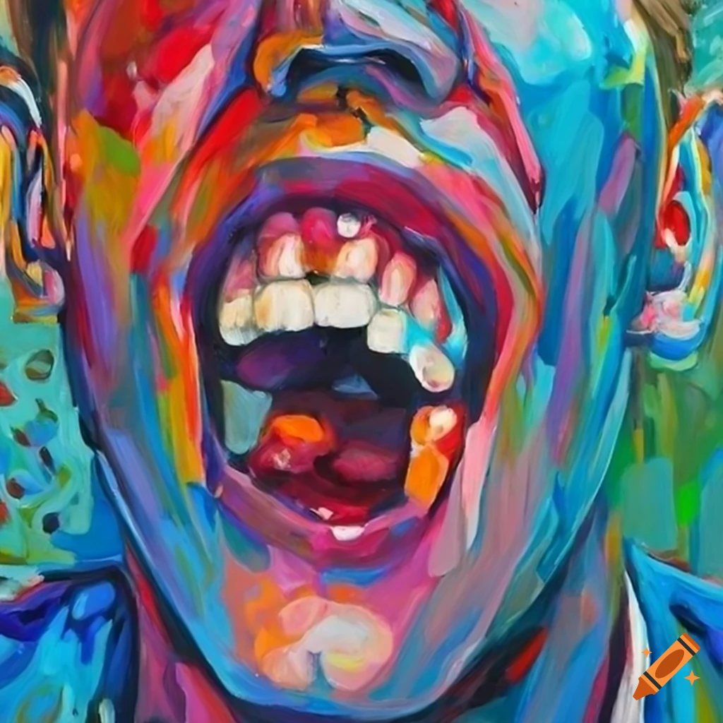 Abstract art of a laughing man with a screaming smile on Craiyon