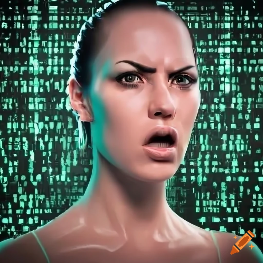 Illustration of a futuristic angry female computer ai on Craiyon