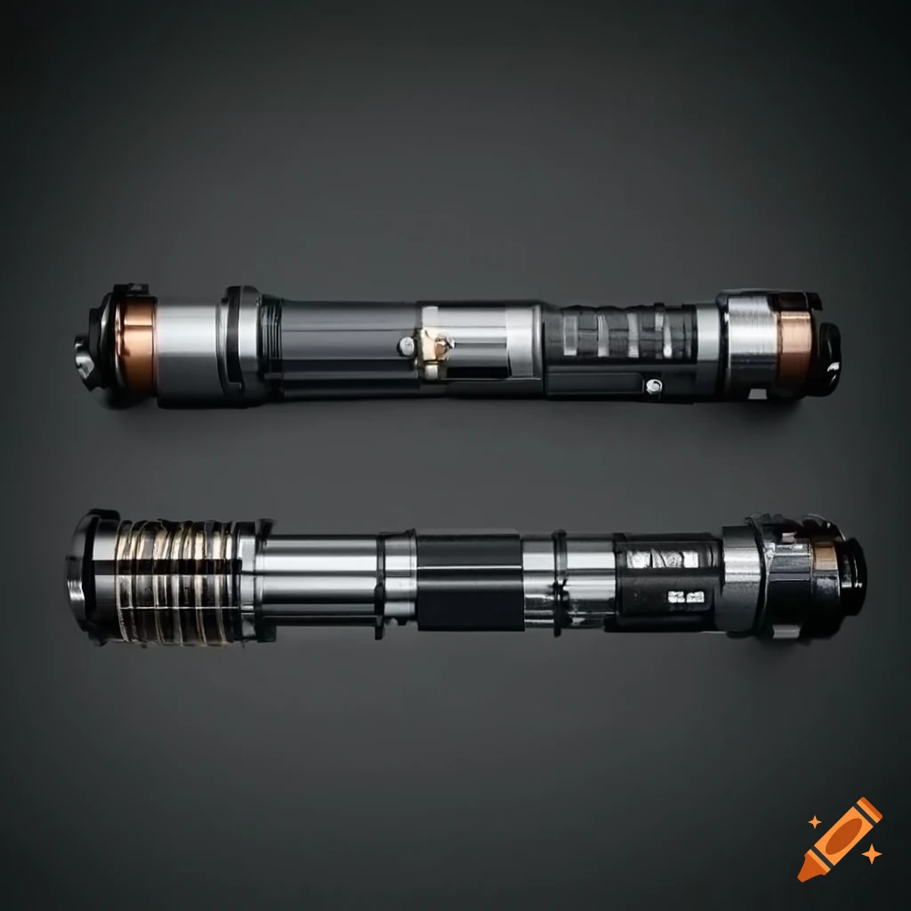 Detailed gunmetal-black lightsaber hilts with bronze accents on Craiyon