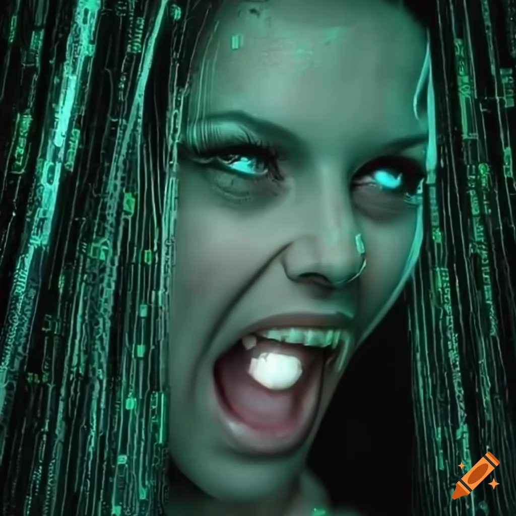Matrix ai digital artwork of a screaming female face on Craiyon