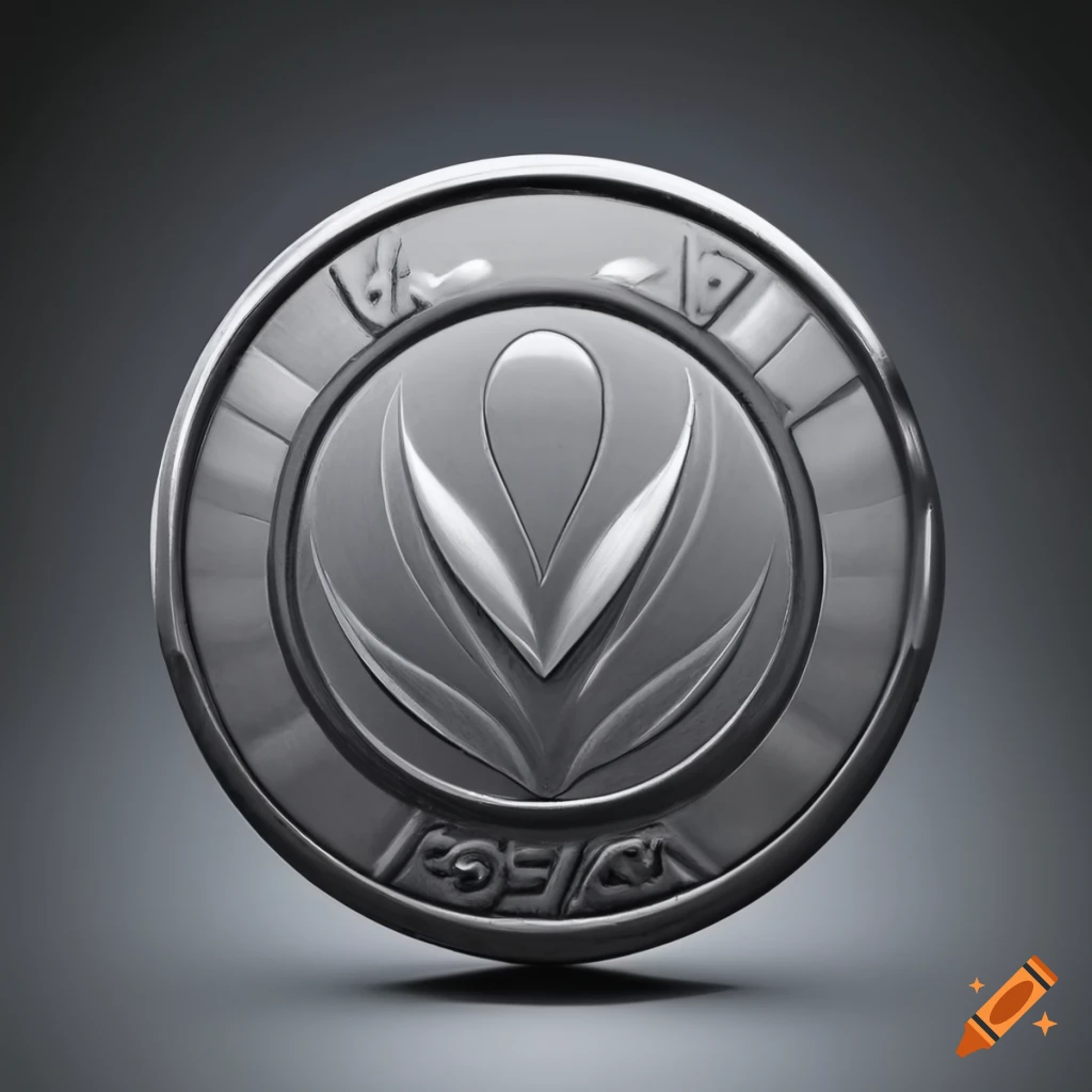 Shiny metallic coin with global symbols