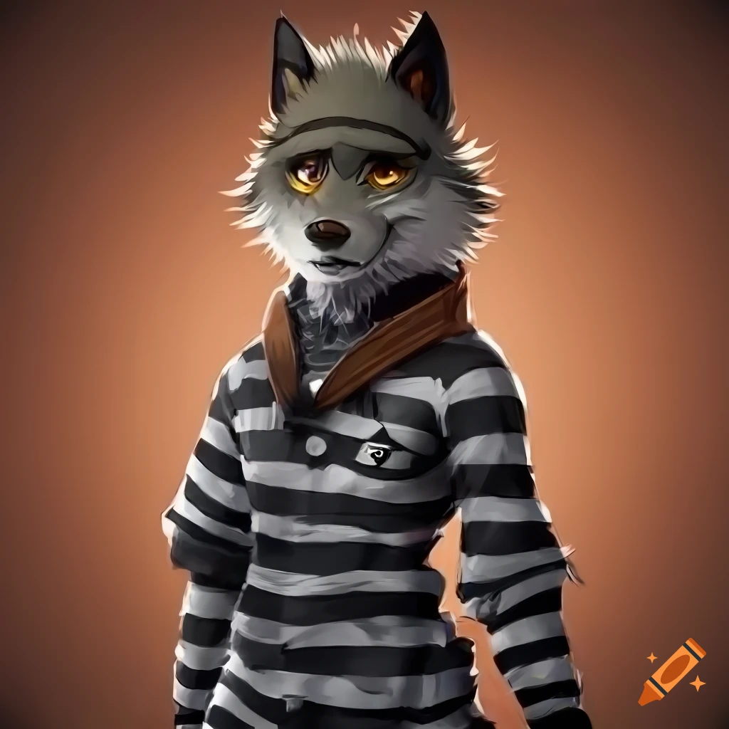 Detailed furry anthro fox in prison uniform on Craiyon
