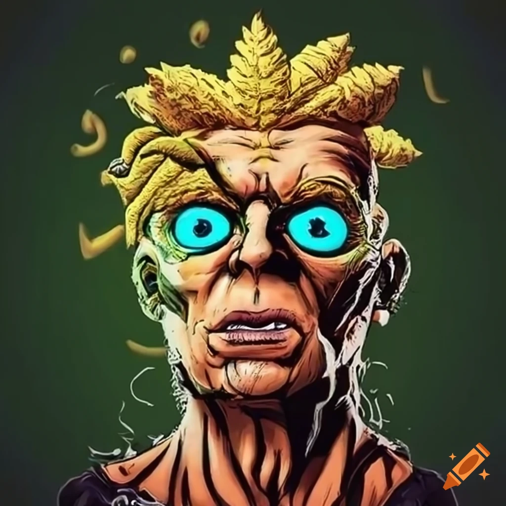 Art depicting a man surrounded by marijuana smoke on Craiyon