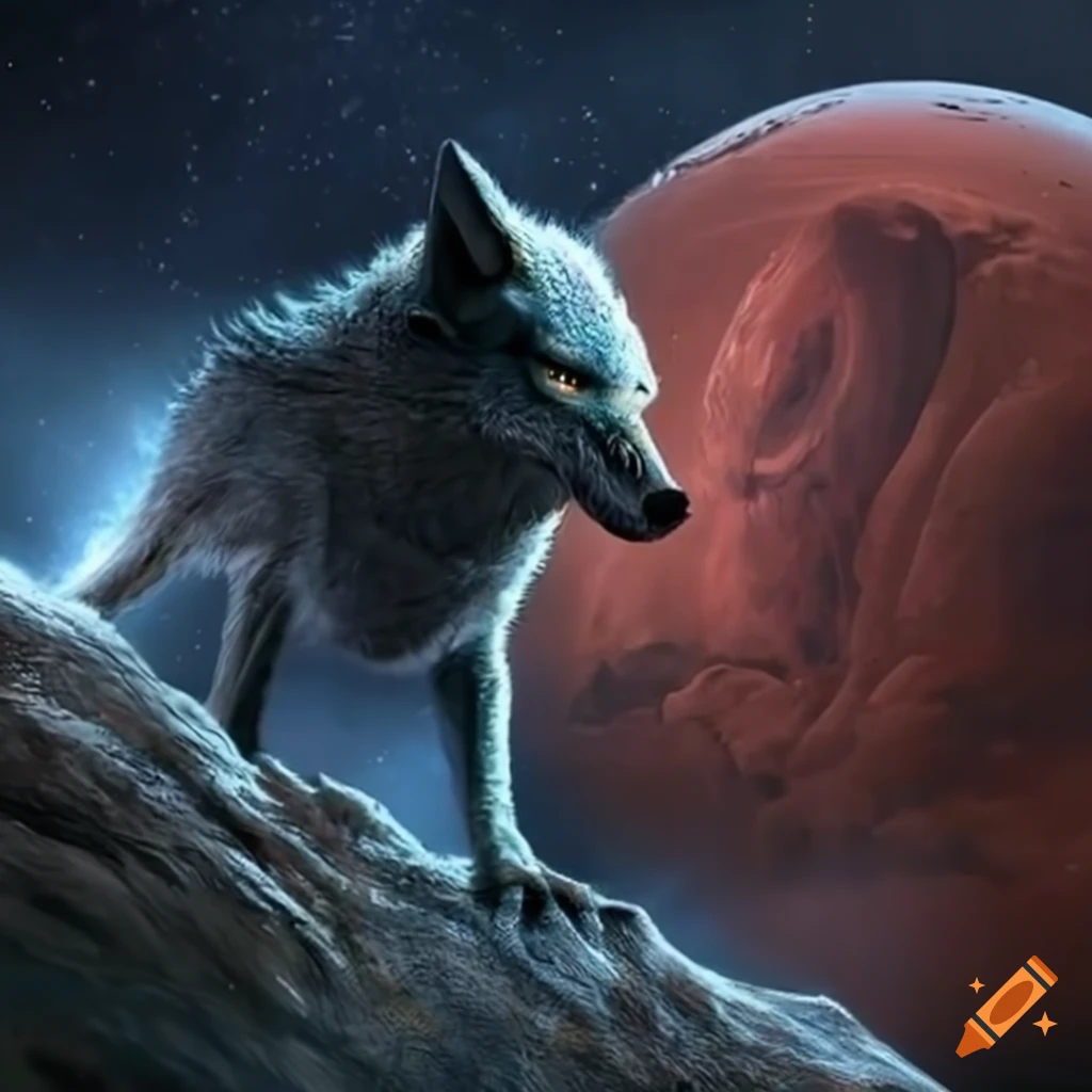 Wolves battling aliens on an alien planet