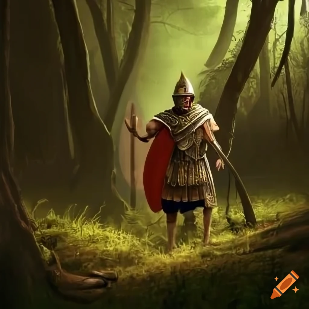 Image of a roman warrior in the forest on Craiyon