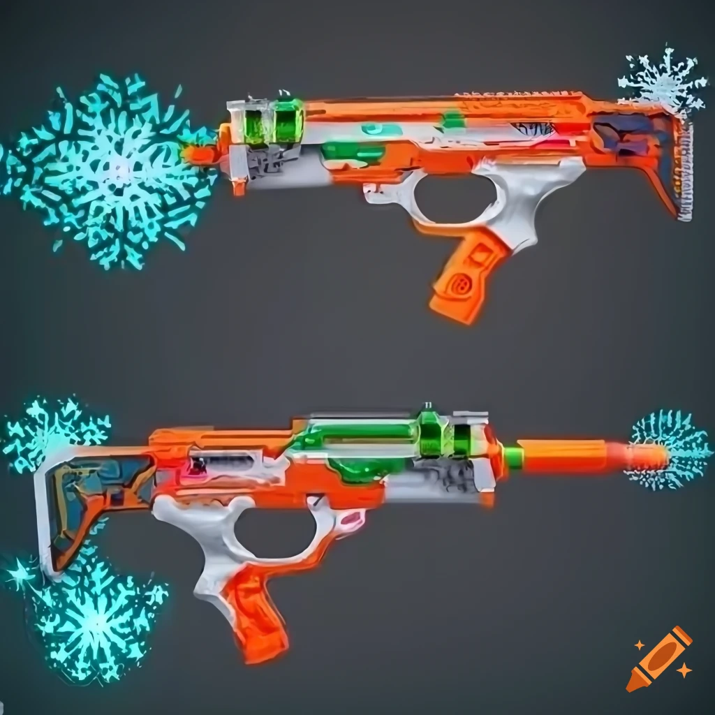 Nerf gun shooting at glowing christmas decorations on Craiyon