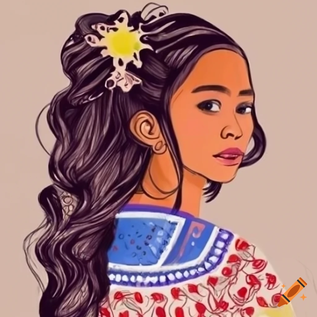 Sketch of a filipina girl in traditional clothes on Craiyon