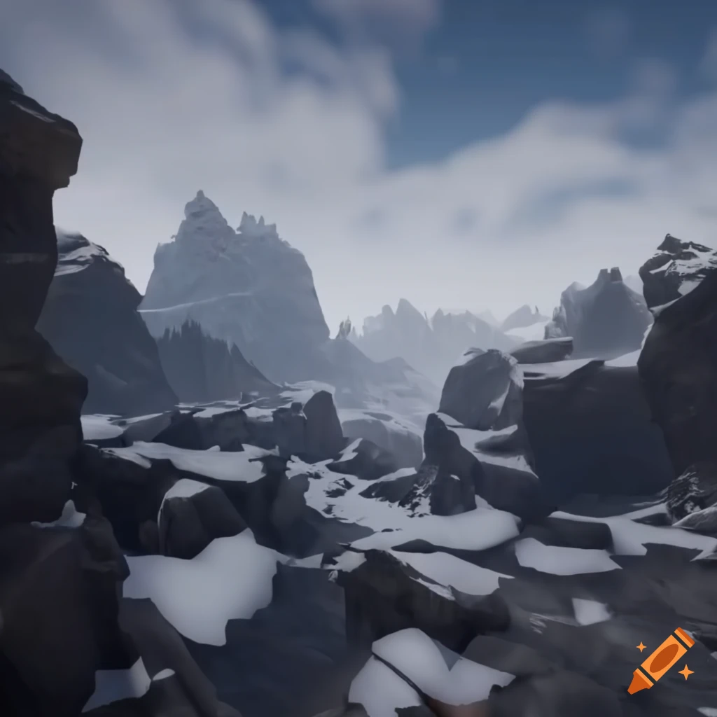 Screenshot of snowy mountains in unreal engine 5