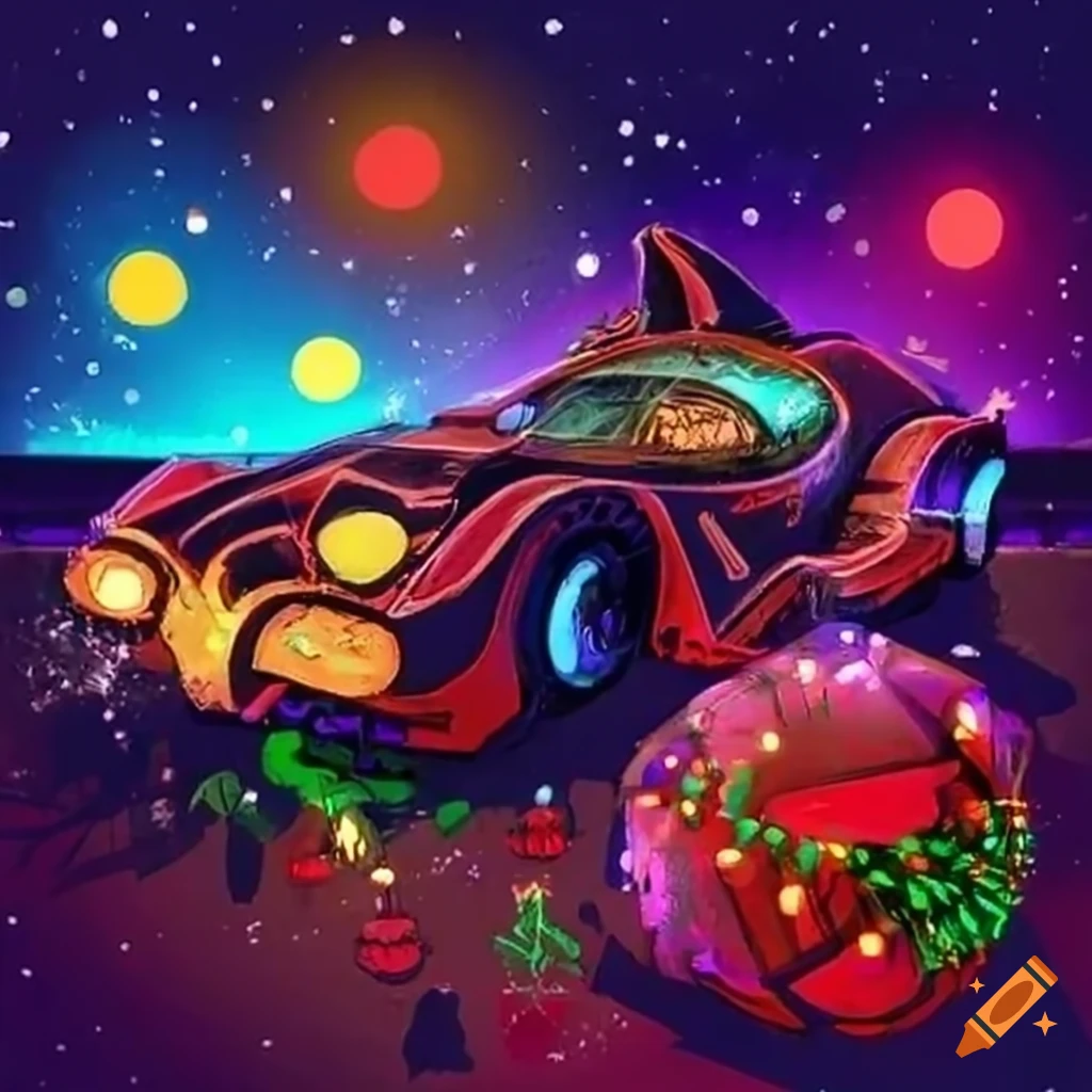 Decorated batmobile for christmas