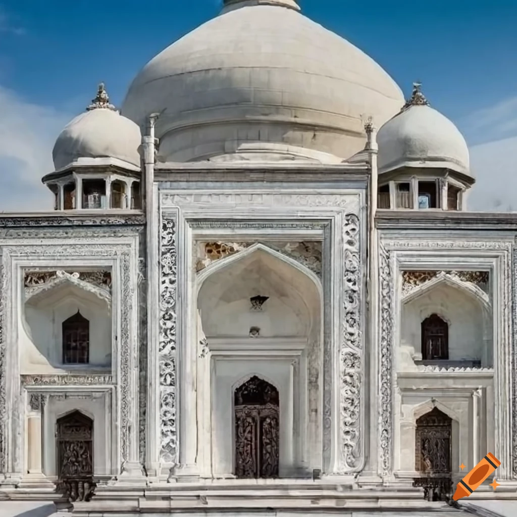 Elevation of mughal mahal white house in mediterranean style on Craiyon