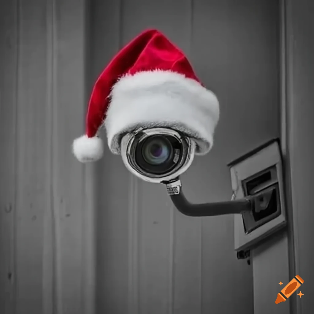 Various security cameras arranged on a christmas tree on Craiyon
