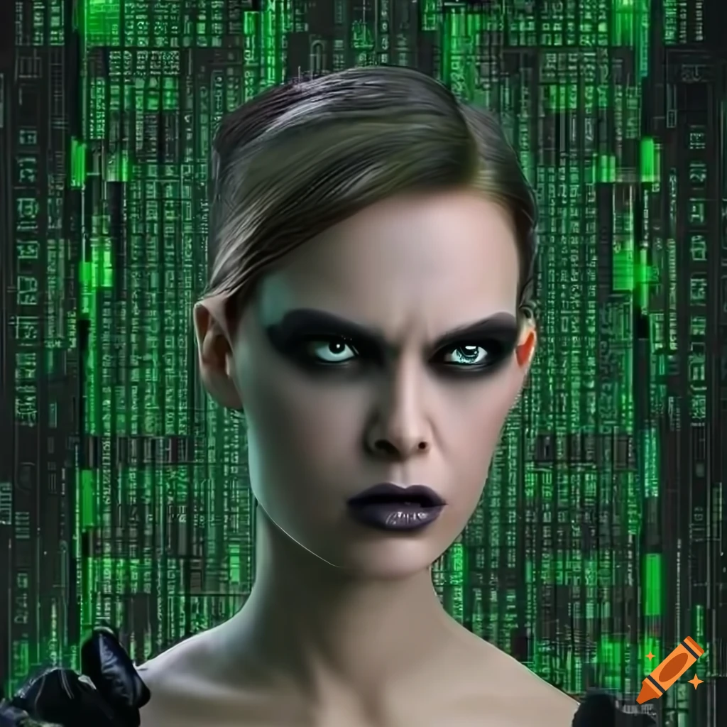 Illustration of an angry female computer ai face on Craiyon