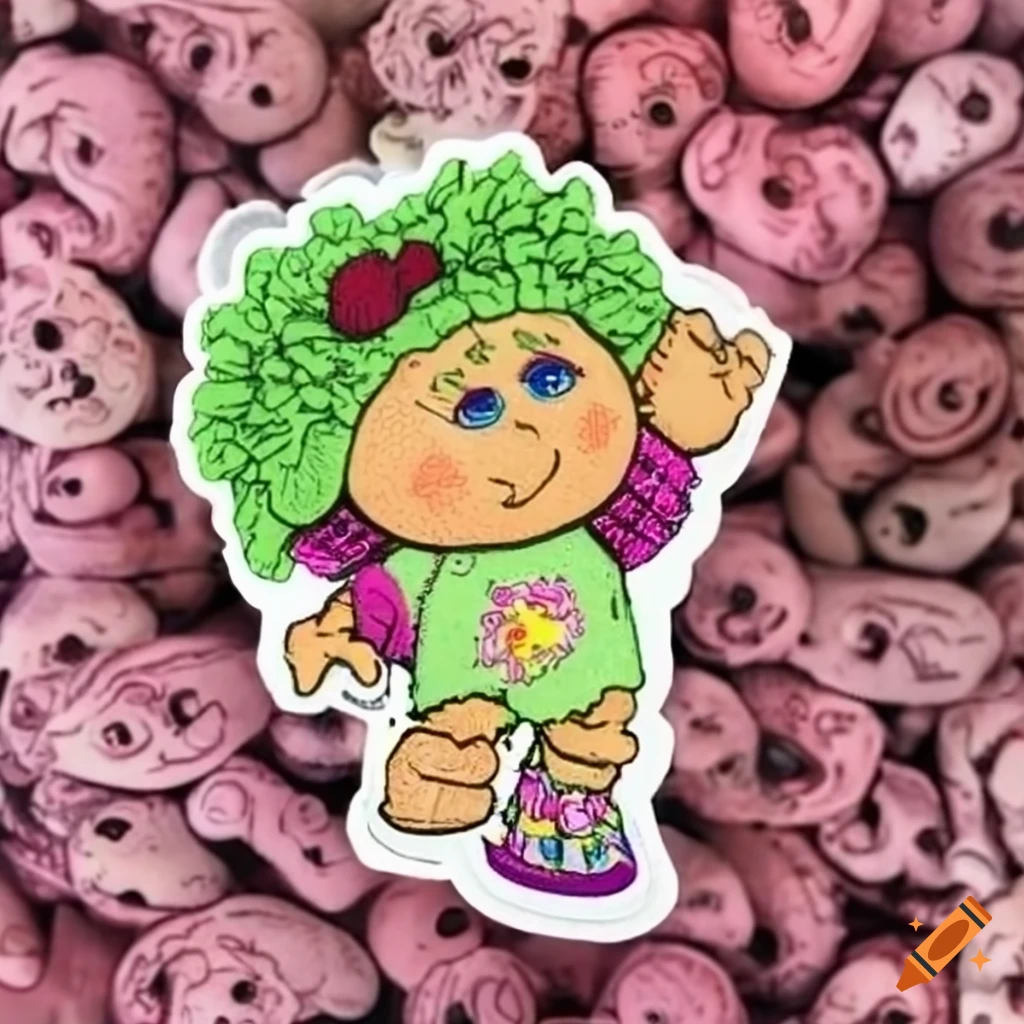 Punk rock inspired sticker design with cabbage patch kid on Craiyon