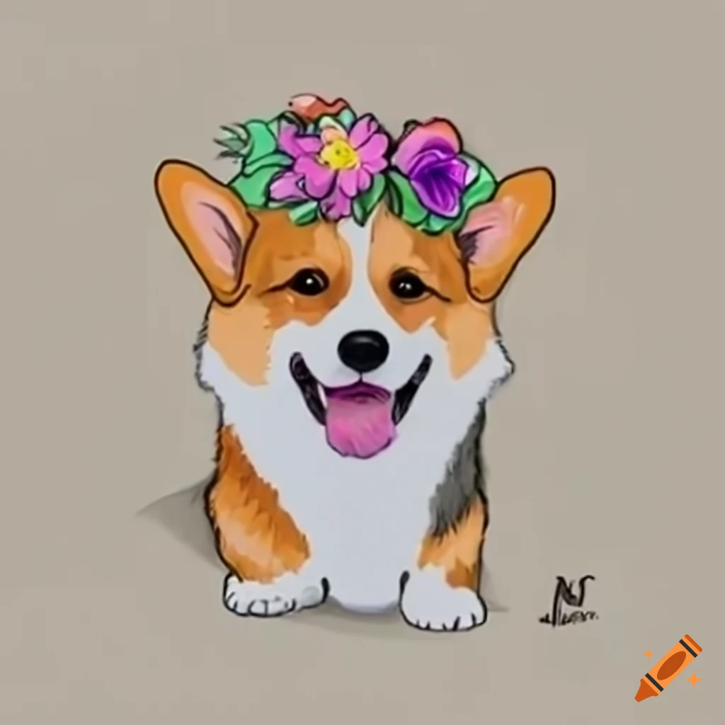 Corgi wearing a cute flower crown on Craiyon