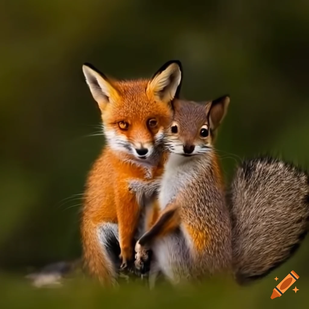 Adorable fox and squirrel hugging on Craiyon