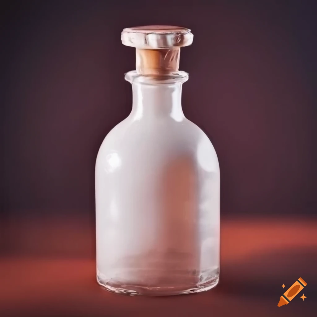 Elixir bottle with blue liquid half full on Craiyon