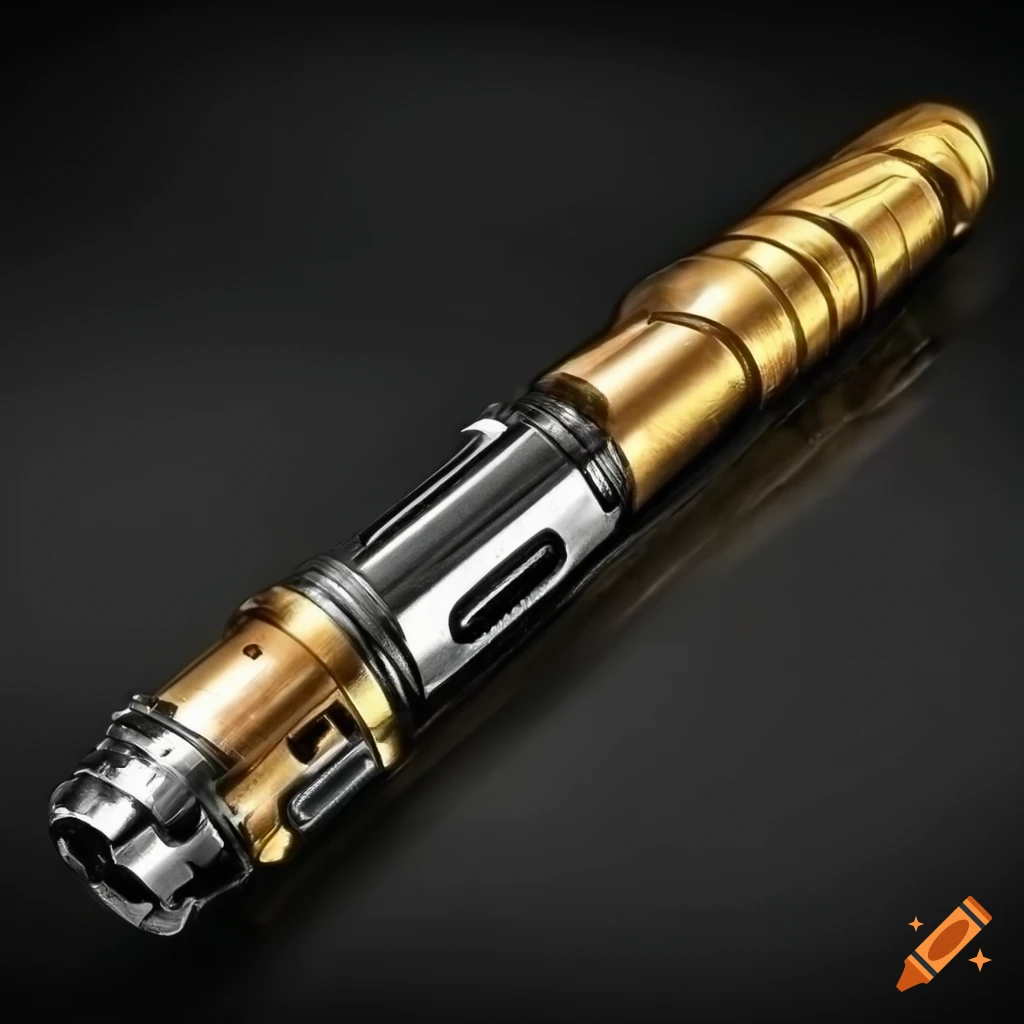 Hyper-realistic golden lightsaber with platinum engravings on Craiyon