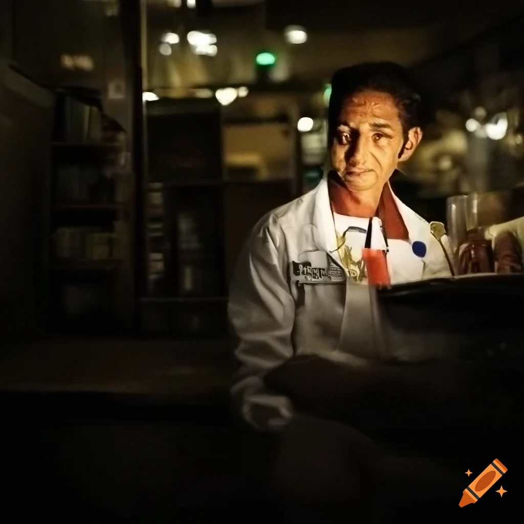 Image of a cozy night pharmacy with a caring doctor