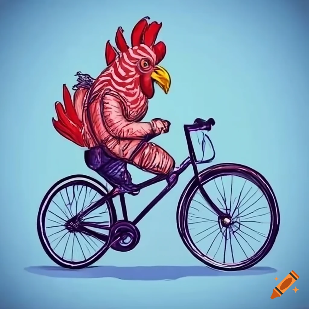 Image of a punk chicken riding a bicycle on Craiyon