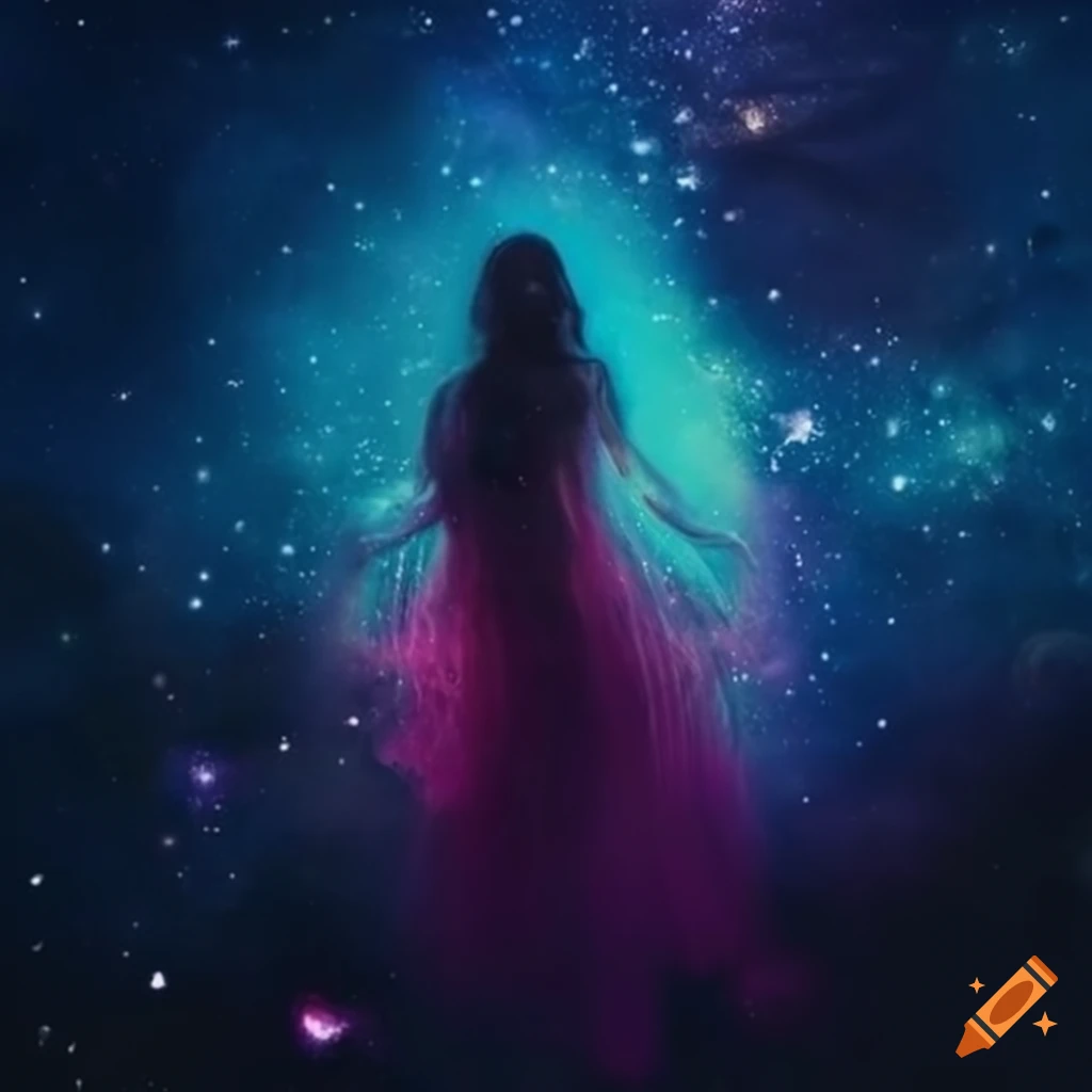 Ethereal artwork of a floating woman in space