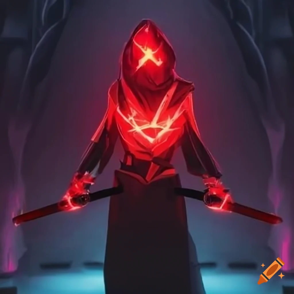Image of a futuristic ninja with glowing red katanas on Craiyon