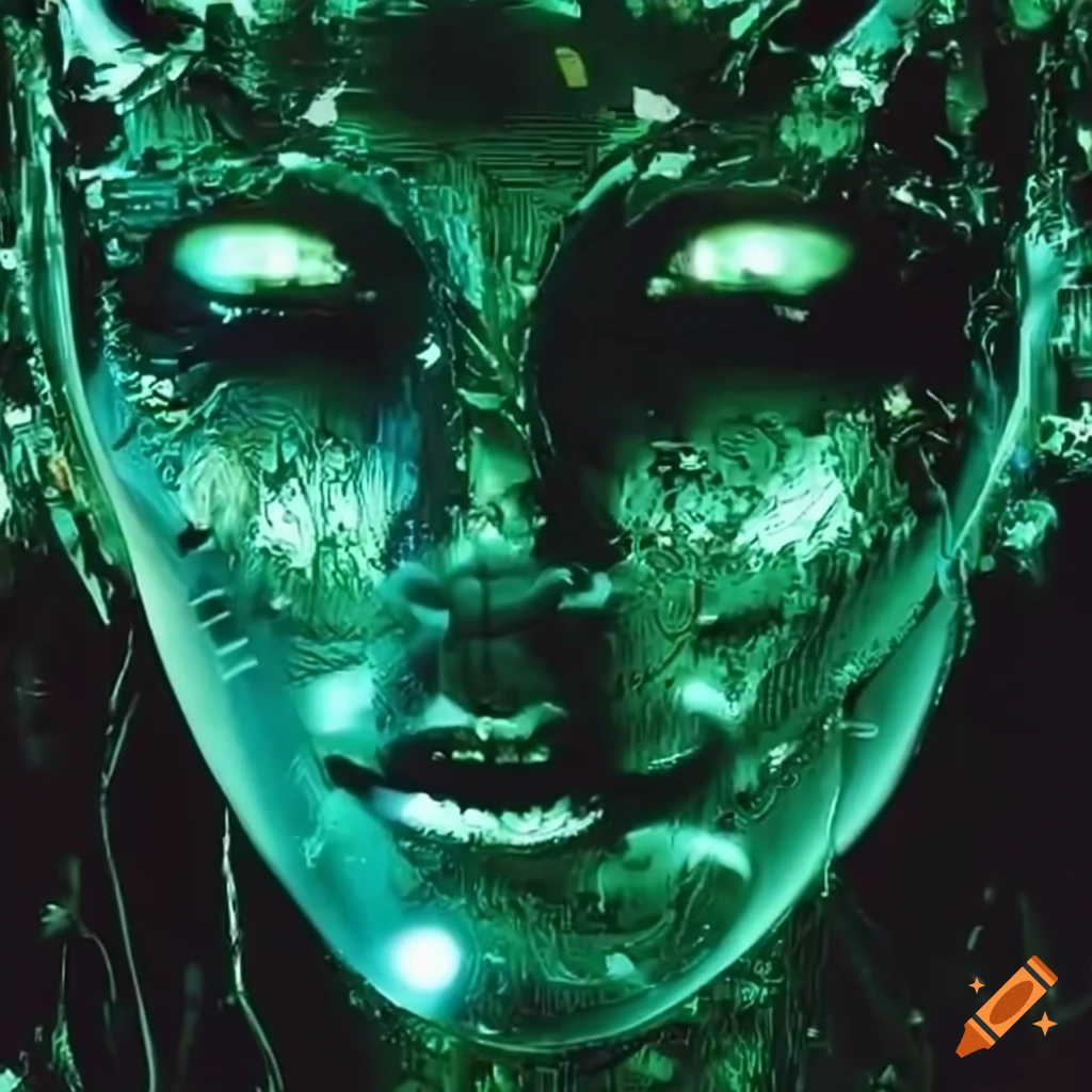 Matrix ai face looking directly at the viewer