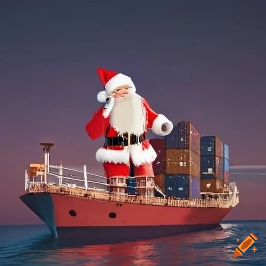 Santa claus on a container ship on Craiyon