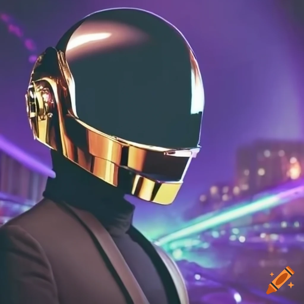 Daft punk driving a car in the town on Craiyon