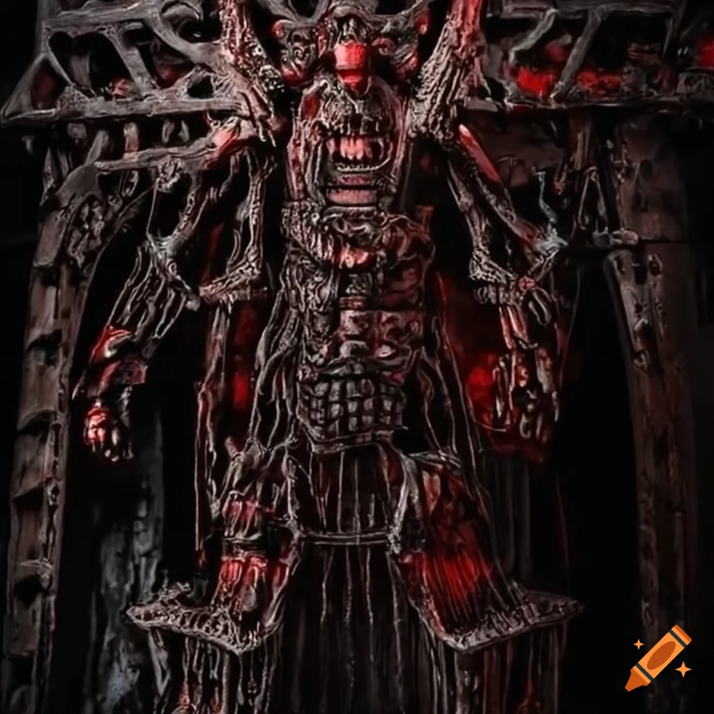 Metallic machine god with a skull face