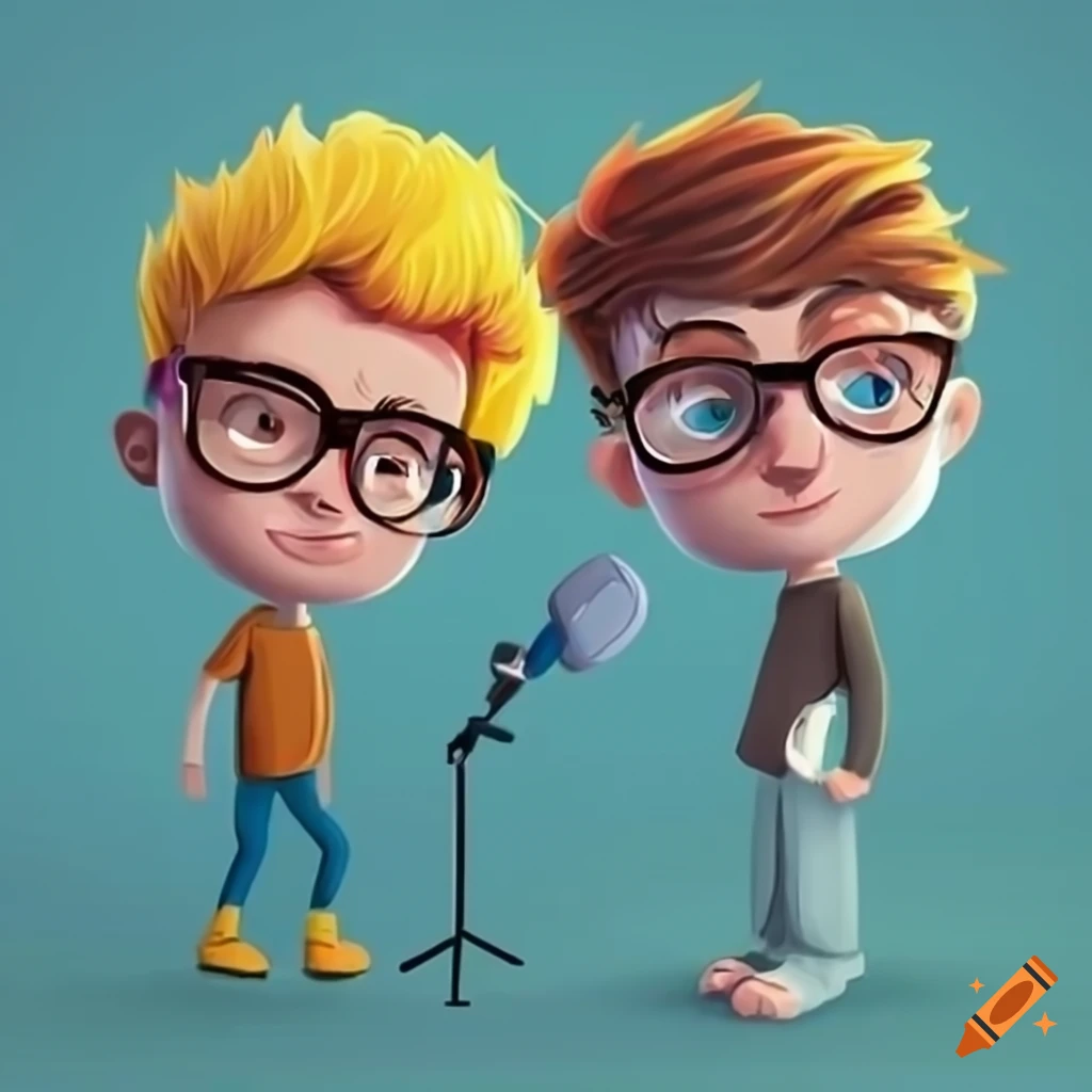 Cartoon boys recording a podcast on Craiyon