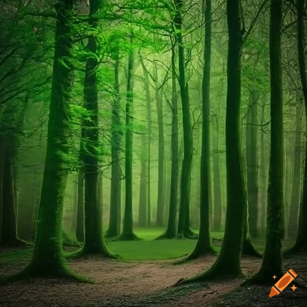 Lush forest trail view on Craiyon