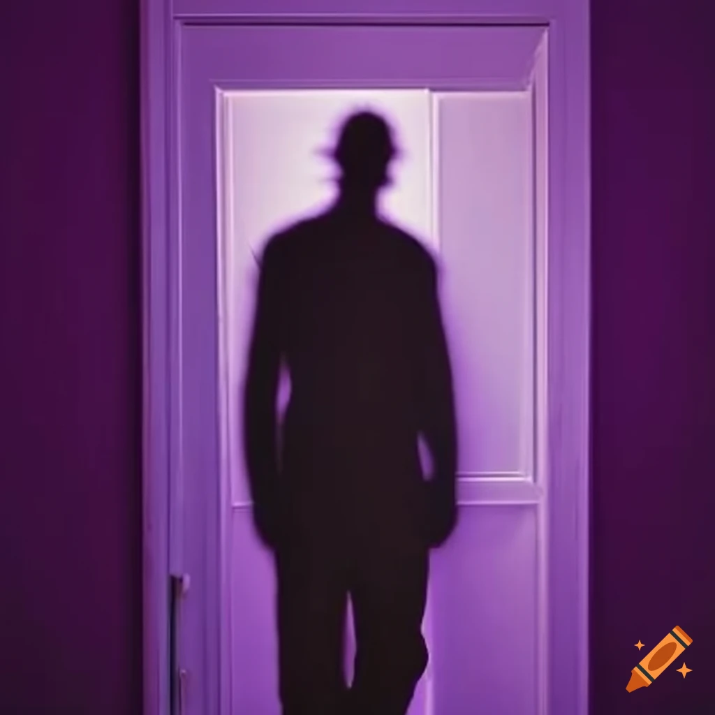 Abstract art of a shadow man in a purple room