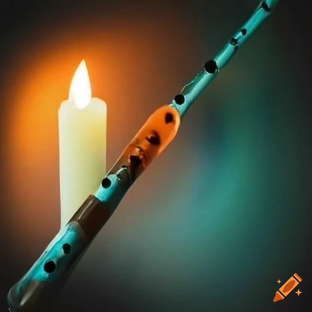 Painting of a flute with flickering candles