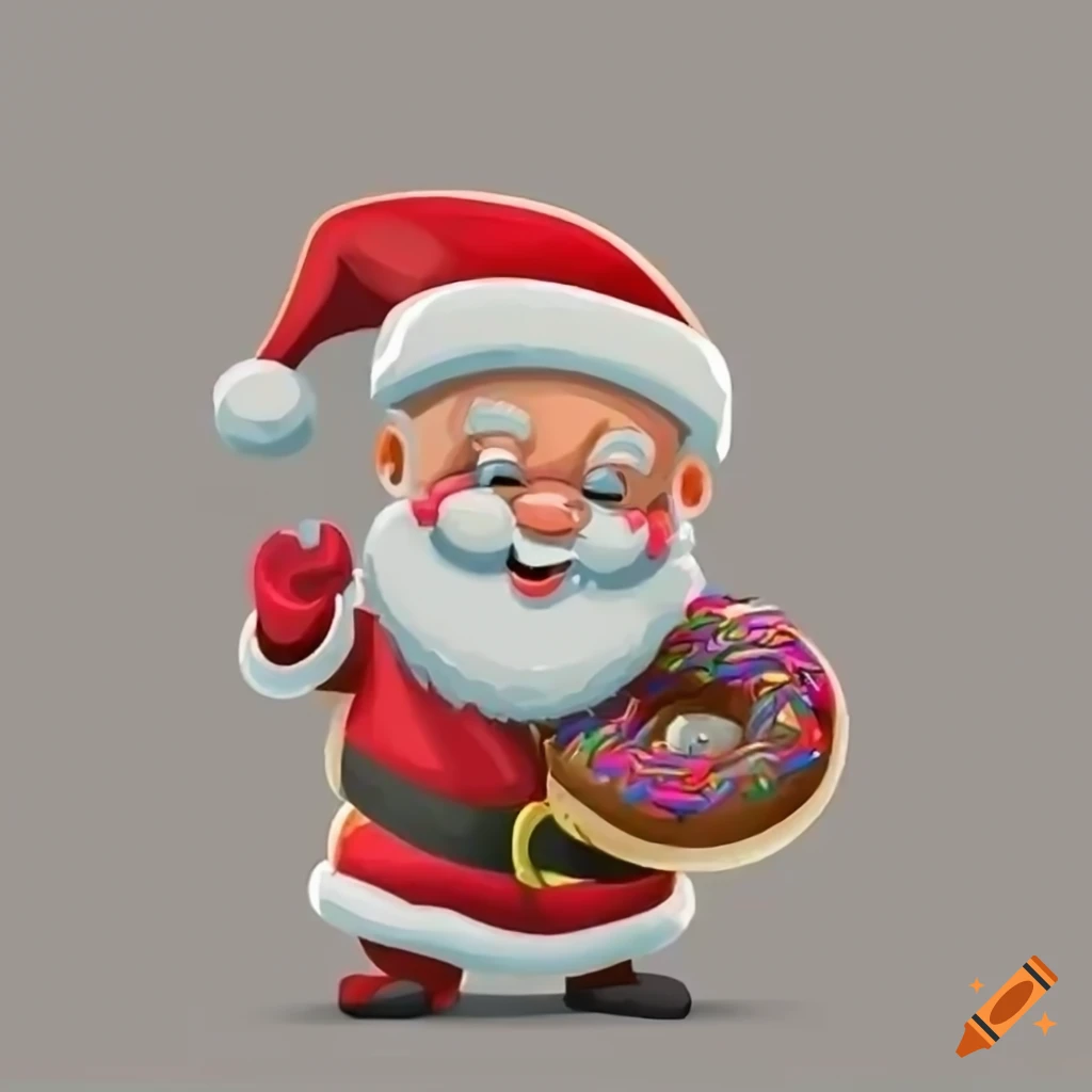 Cartoon of santa claus with donuts on Craiyon