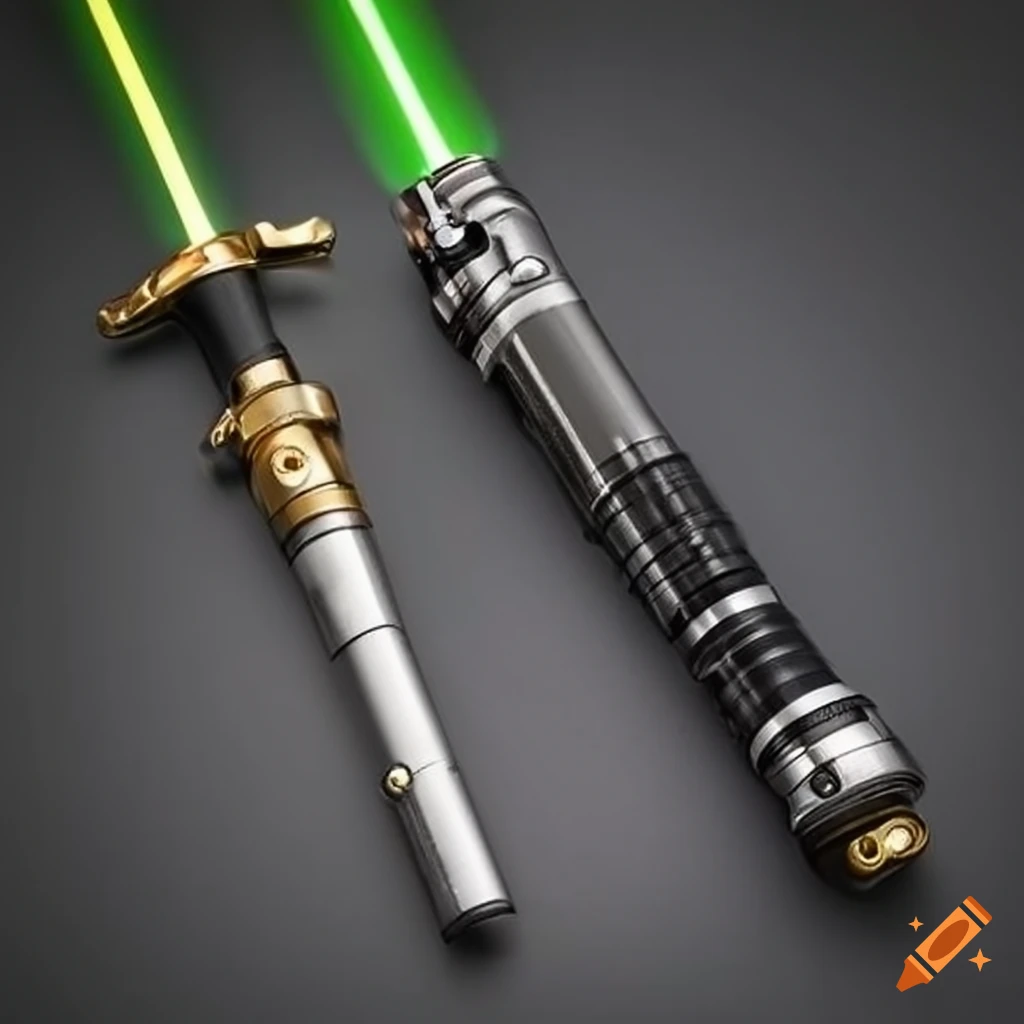 Sleek and elegant lightsaber hilt with gold and platinum details on Craiyon