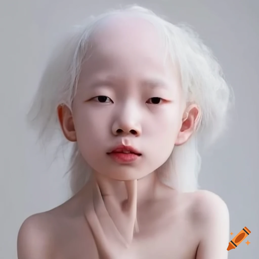 Hairstyle of an asian albino girl with space buns